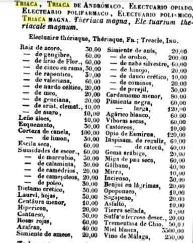 Triaca del Libro “La oficina de Farmacia” de Dorvault. Año 1872-1878 ...